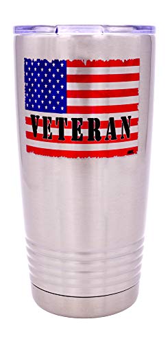 Rogue River Tactical USA Flag Military Veteran 20 Oz. Travel Tumbler Mug Cup w/Lid Vacuum Insulated Hot or Cold Gift