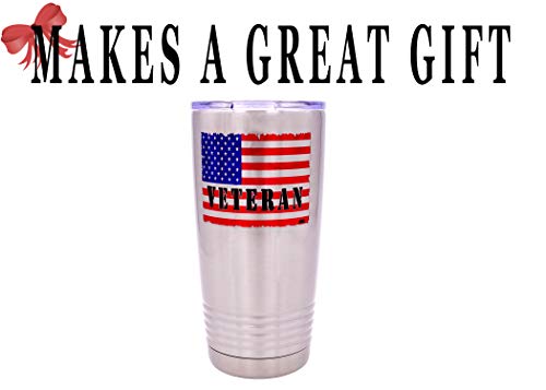 Rogue River Tactical USA Flag Military Veteran 20 Oz. Travel Tumbler Mug Cup w/Lid Vacuum Insulated Hot or Cold Gift