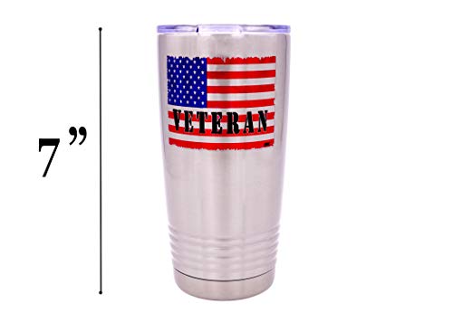 Rogue River Tactical USA Flag Military Veteran 20 Oz. Travel Tumbler Mug Cup w/Lid Vacuum Insulated Hot or Cold Gift