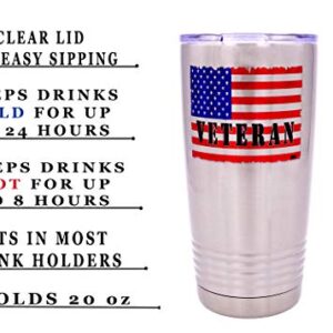 Rogue River Tactical USA Flag Military Veteran 20 Oz. Travel Tumbler Mug Cup w/Lid Vacuum Insulated Hot or Cold Gift