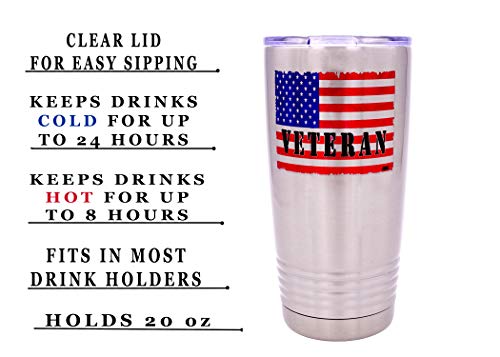 Rogue River Tactical USA Flag Military Veteran 20 Oz. Travel Tumbler Mug Cup w/Lid Vacuum Insulated Hot or Cold Gift