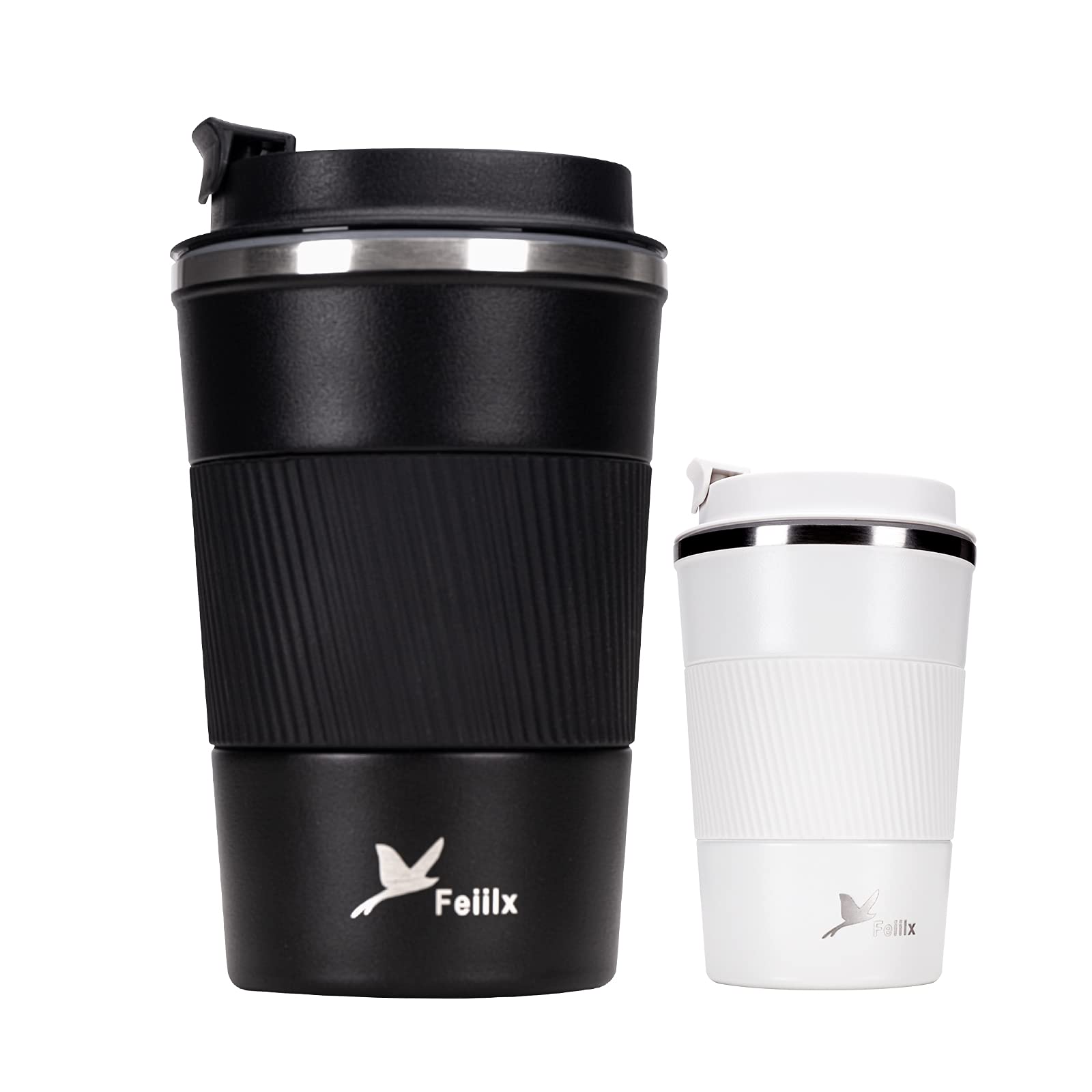 Double-layer Stainless Steel Travel Cup, Vacuum Insulated Coffee Cup, Fat-bottomed Cup with Flip Lid, 18 Ounces (Approximately 510 Grams), Black(big)