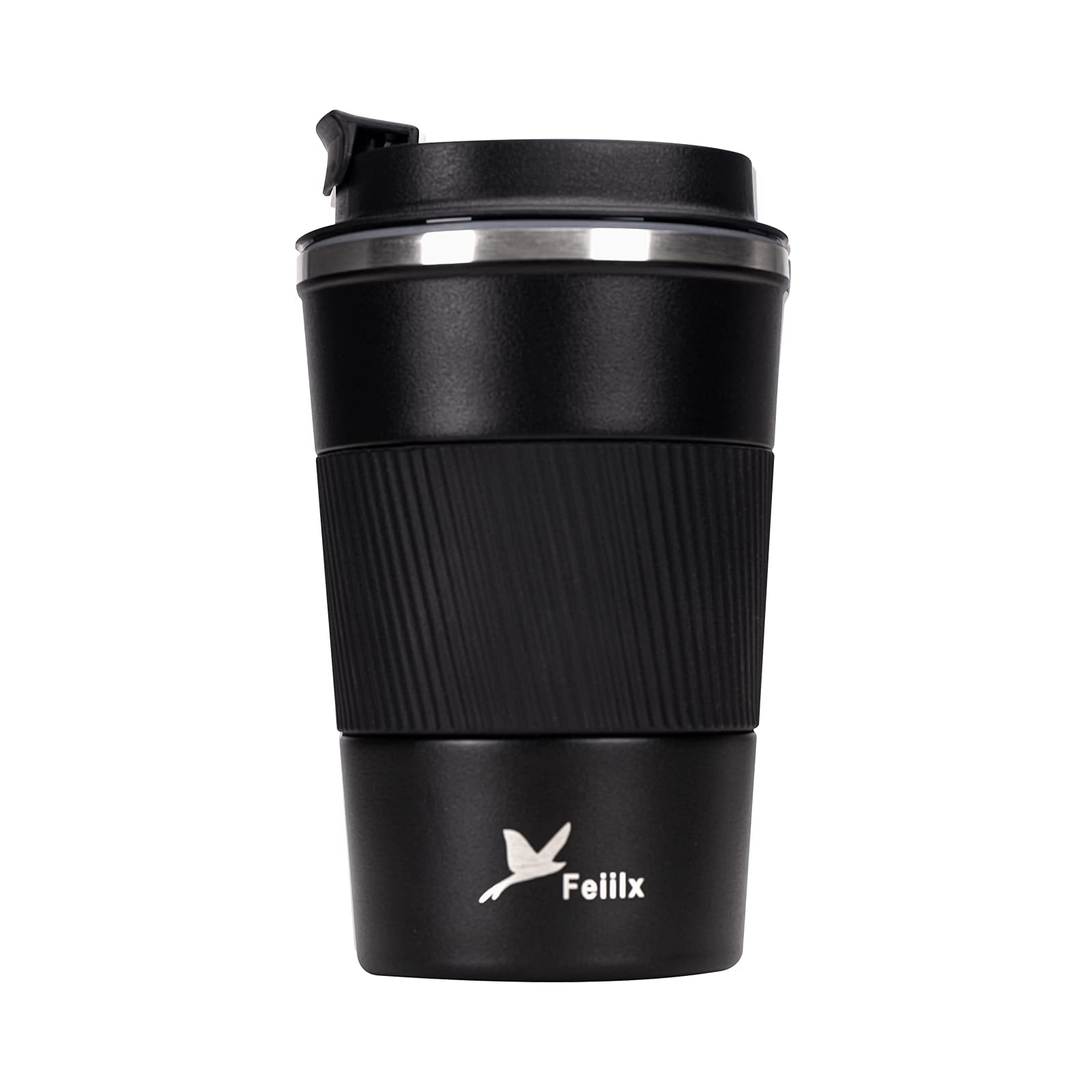 Double-layer Stainless Steel Travel Cup, Vacuum Insulated Coffee Cup, Fat-bottomed Cup with Flip Lid, 18 Ounces (Approximately 510 Grams), Black(big)