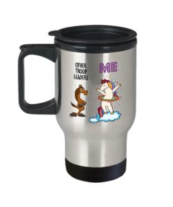 whizk troop leader travel mug funny unicorn gifts for women men - best girl boy scout senior cadette daisy brownie cub eagle tiger appreciation 14 oz stainless steel insulated tumbler tuc1611