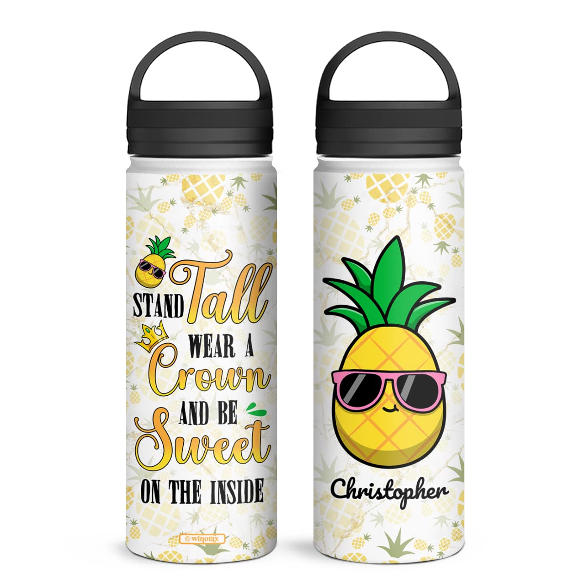 winorax Inspirational Gifts Personalized Pineapple Water Bottle Funny Gifts for Girls Teen Kids Sports Bottles Stainless Steel 12oz 18oz 32oz Back To School Gifts Christmas Birthday