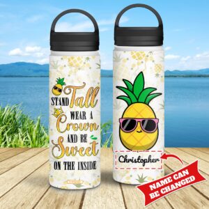 winorax Inspirational Gifts Personalized Pineapple Water Bottle Funny Gifts for Girls Teen Kids Sports Bottles Stainless Steel 12oz 18oz 32oz Back To School Gifts Christmas Birthday