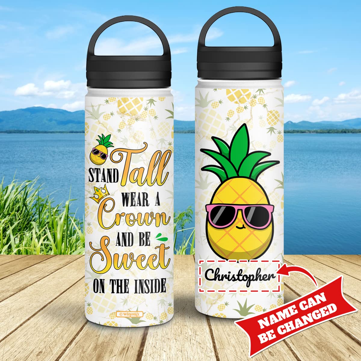 winorax Inspirational Gifts Personalized Pineapple Water Bottle Funny Gifts for Girls Teen Kids Sports Bottles Stainless Steel 12oz 18oz 32oz Back To School Gifts Christmas Birthday