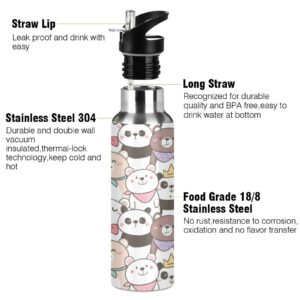 Kigai Cute Cartoon Bear Stainless Steel Water Bottle w/Straw 34 OZ- Thermo Mug, Metal Canteen-Keeps Liquids Hot or Cold w/Vacuum Insulated Sweat Proof Sport Design