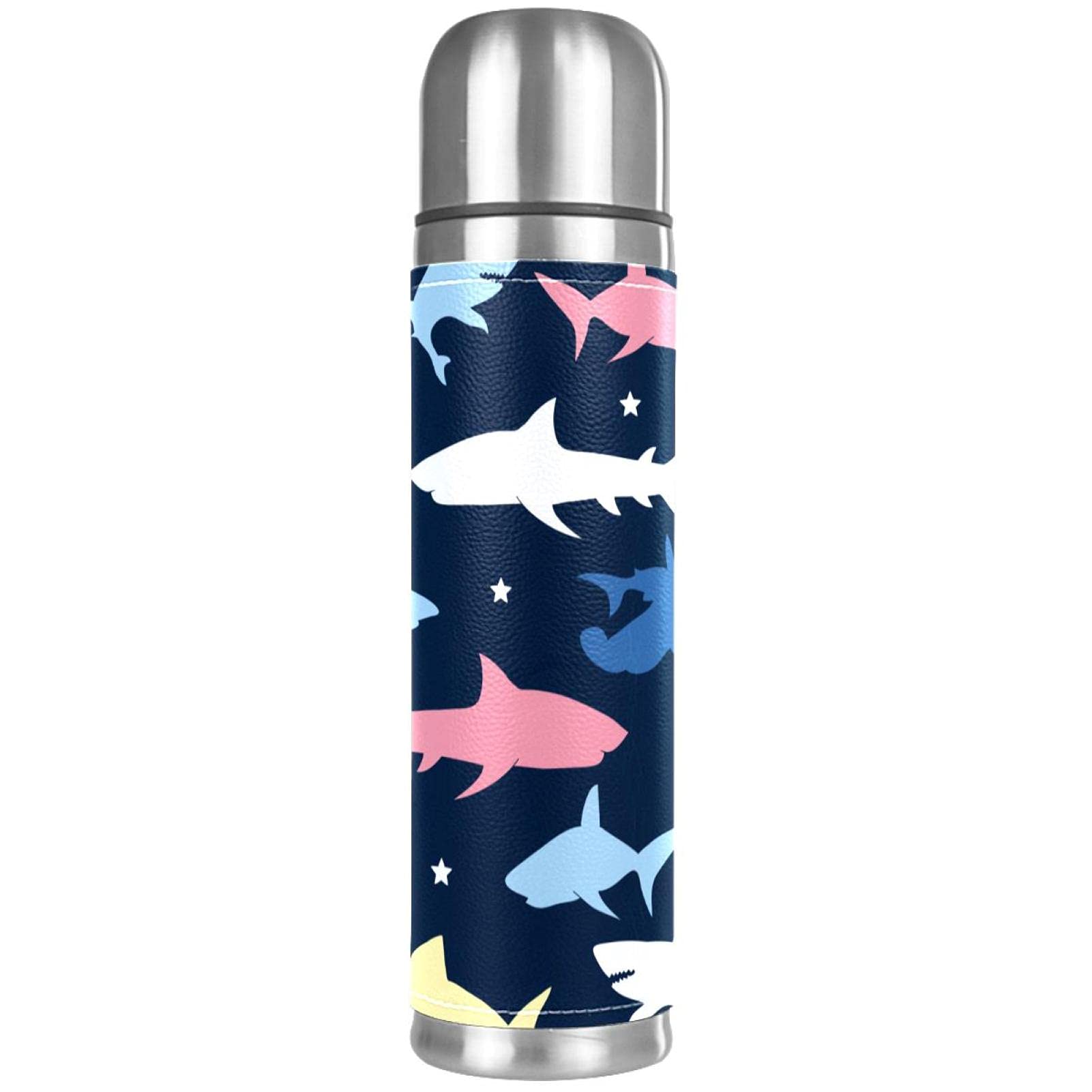 Colorful Shark And Star Thermos Vacuum Insulated 1L Compact Stainless Steel Beverage Bottle