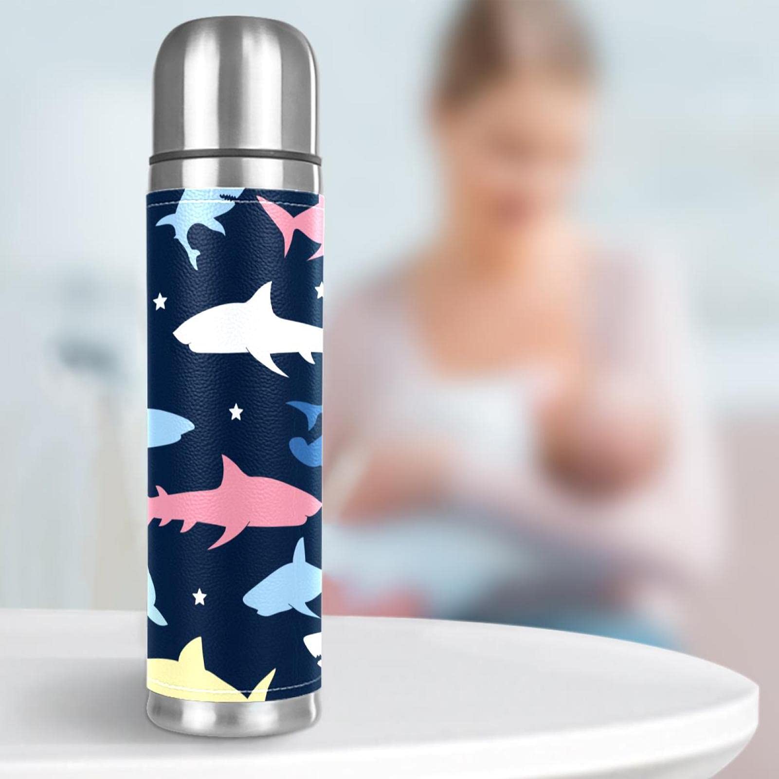 Colorful Shark And Star Thermos Vacuum Insulated 1L Compact Stainless Steel Beverage Bottle