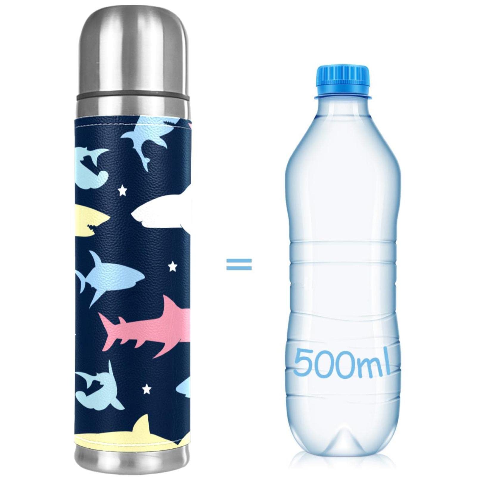 Colorful Shark And Star Thermos Vacuum Insulated 1L Compact Stainless Steel Beverage Bottle