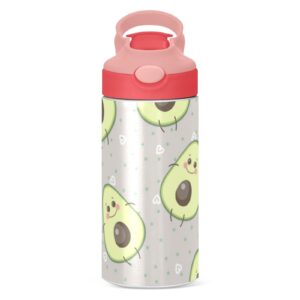 Fresh Avocado Kids Water Bottle, Vacuum Insulated Stainless Steel, Double Walled Leakproof Tumbler Travel Cup for Girls Boys Toddlers, 12 oz