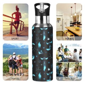 Yasala Axolotl Neon Blue Black Coffee Thermos Sport Water Bottle Stainless Steel Insulated Office Beverage Container 20oz with Straw Lid Back to School