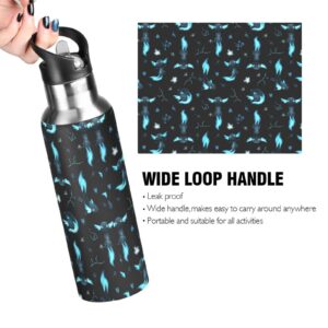 Yasala Axolotl Neon Blue Black Coffee Thermos Sport Water Bottle Stainless Steel Insulated Office Beverage Container 20oz with Straw Lid Back to School