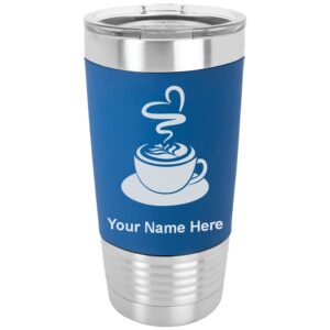 lasergram 20oz vacuum insulated tumbler mug, cup of coffee, personalized engraving included (silicone grip, dark blue)