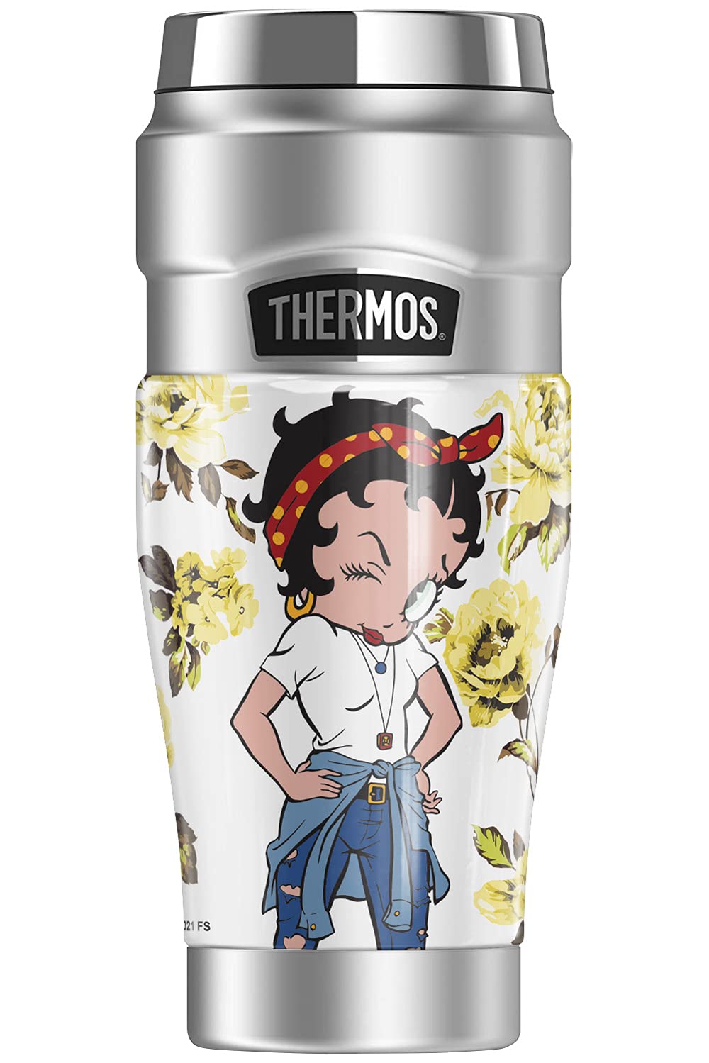 THERMOS Betty Boop Yellow Flowers STAINLESS KING Stainless Steel Travel Tumbler, Vacuum insulated & Double Wall, 16oz