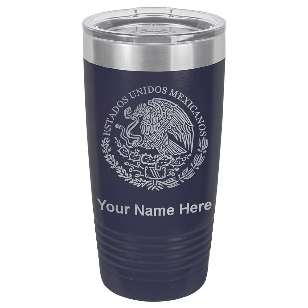 LaserGram 20oz Vacuum Insulated Tumbler Mug, Flag of Mexico, Personalized Engraving Included (Navy Blue)