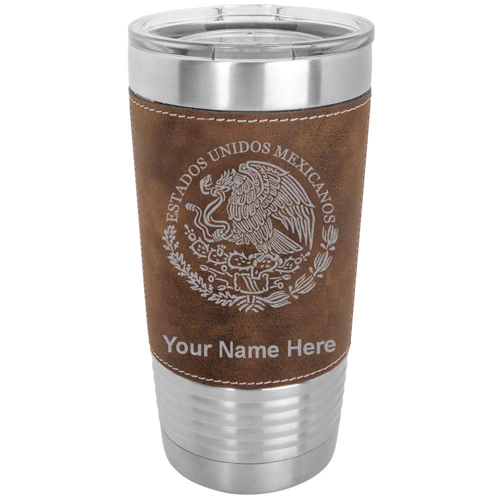 LaserGram 20oz Vacuum Insulated Tumbler Mug, Flag of Mexico, Personalized Engraving Included (Faux Leather, Rustic)