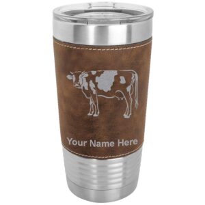 lasergram 20oz vacuum insulated tumbler mug, cow, personalized engraving included (faux leather, rustic)