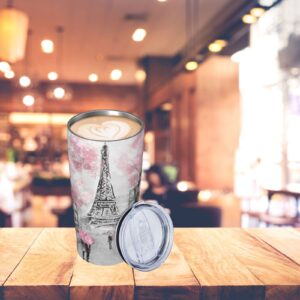 Dujiea 20oz Tumbler With Lid And Straw, Eiffel Tower Pink Lovers In Paris Vacuum Insulated Iced Coffee Mug Reusable Travel Cup Stainless Steel Water Bottle