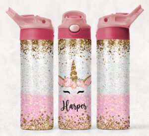 personalized insulated 20oz water bottle | girls school bottle | sports bottle | stainless steel insulated cup | personalized school water bottle | travel cup | (unicorn 1)