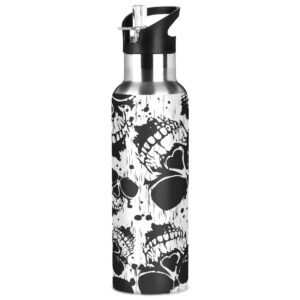 Glaphy Vintage Skulls Retro Water Bottle with Straw Lid, BPA-Free, 20 oz Water Bottles Insulated Stainless Steel, for School, Office, Gym, Sports, Travel