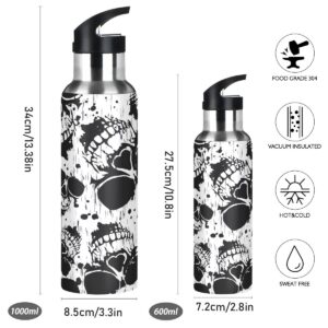 Glaphy Vintage Skulls Retro Water Bottle with Straw Lid, BPA-Free, 20 oz Water Bottles Insulated Stainless Steel, for School, Office, Gym, Sports, Travel