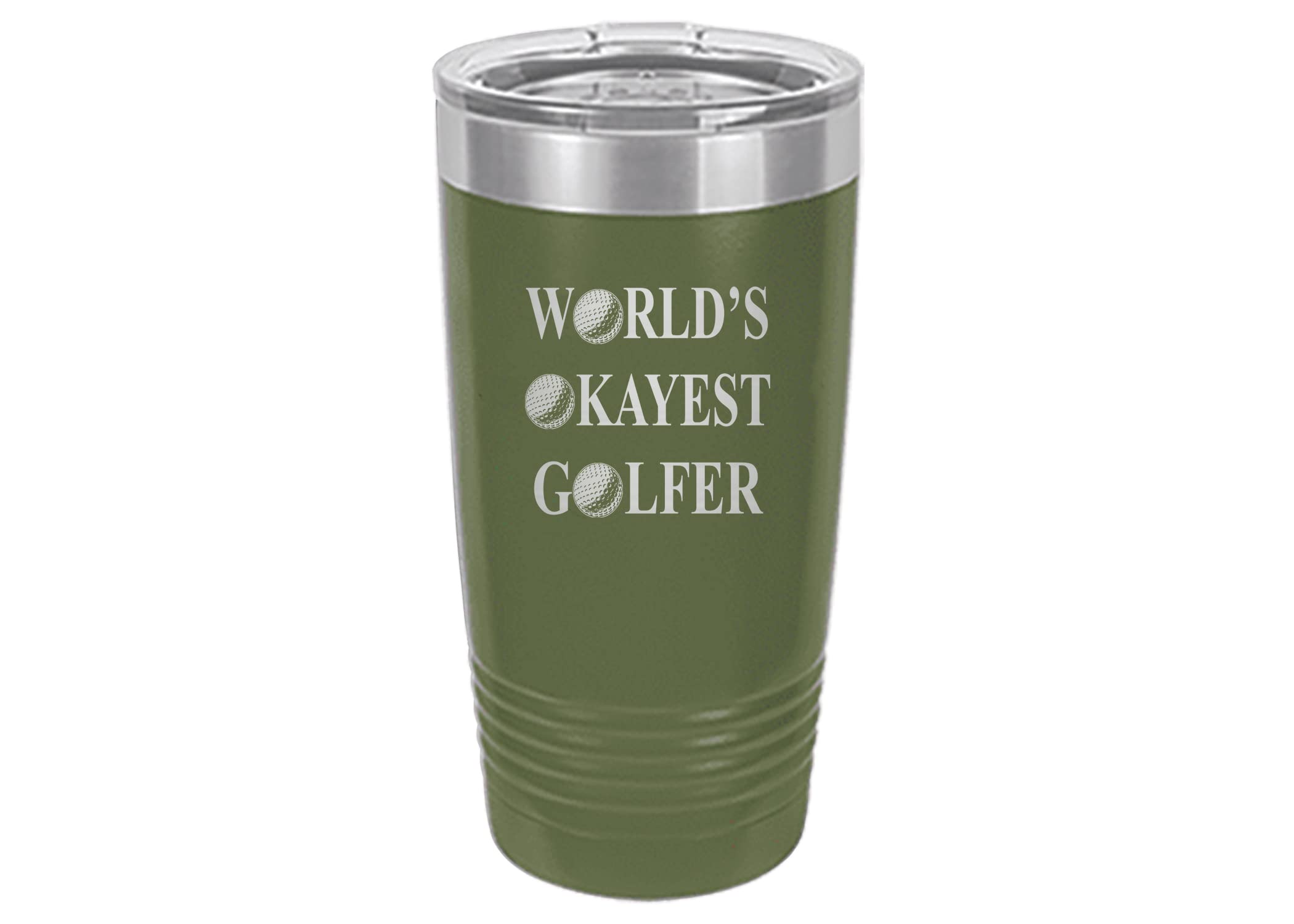 Rogue River Tactical Funny Okayest Golfer 20 Oz. Travel Tumbler Mug Cup w/Lid Vacuum Insulated Hot or Cold Gift For Golfer Dad Grandpa Ball (Green)