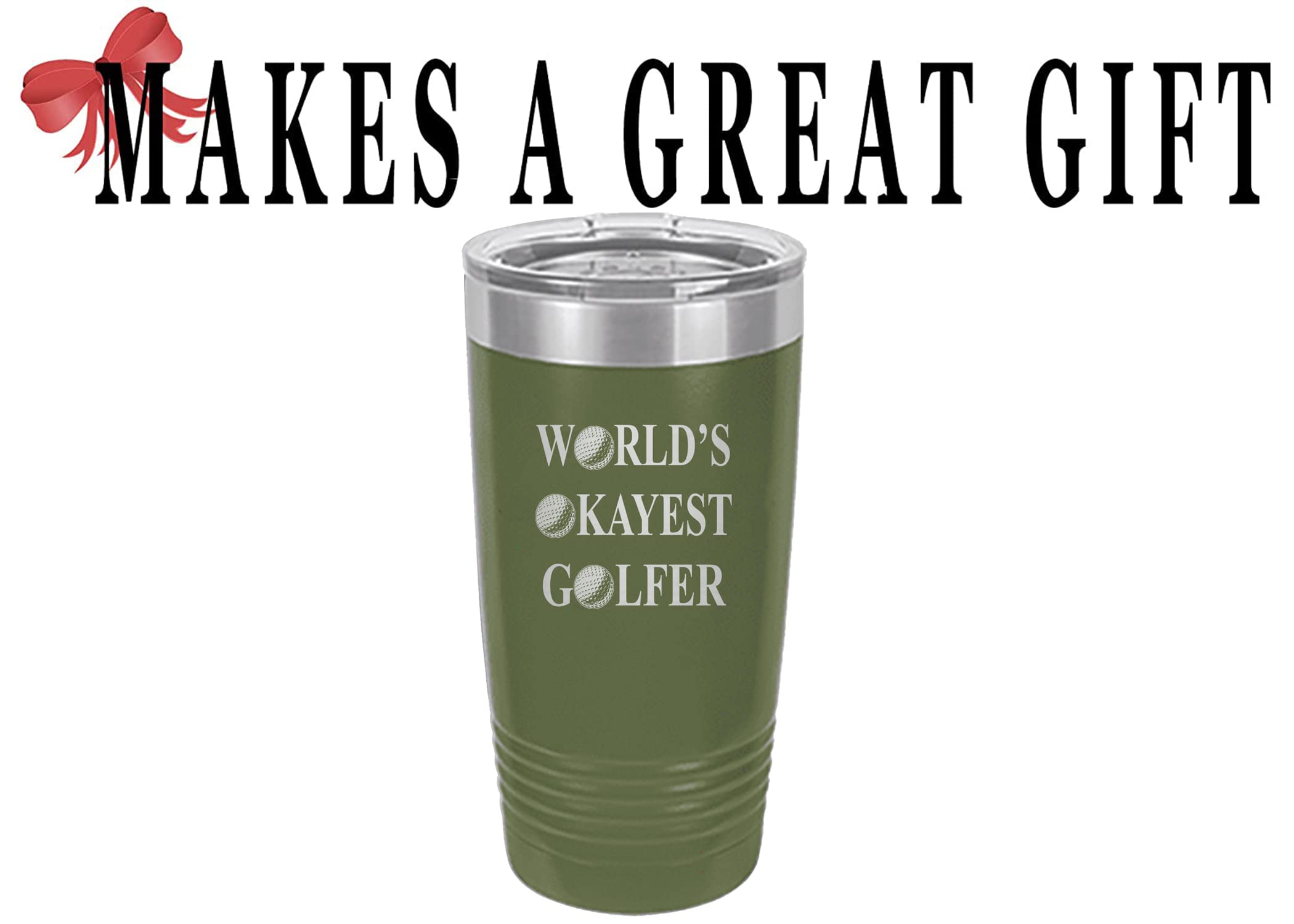 Rogue River Tactical Funny Okayest Golfer 20 Oz. Travel Tumbler Mug Cup w/Lid Vacuum Insulated Hot or Cold Gift For Golfer Dad Grandpa Ball (Green)