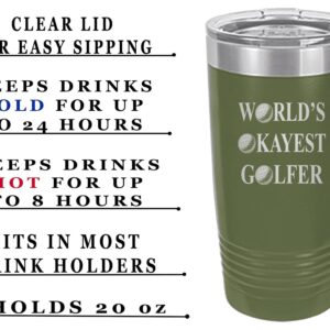 Rogue River Tactical Funny Okayest Golfer 20 Oz. Travel Tumbler Mug Cup w/Lid Vacuum Insulated Hot or Cold Gift For Golfer Dad Grandpa Ball (Green)