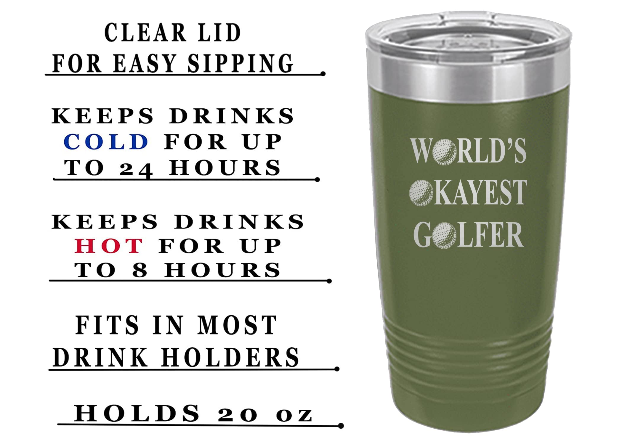 Rogue River Tactical Funny Okayest Golfer 20 Oz. Travel Tumbler Mug Cup w/Lid Vacuum Insulated Hot or Cold Gift For Golfer Dad Grandpa Ball (Green)