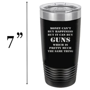 Rogue River Tactical Funny Hunting 20 Oz.Travel Tumbler Mug Cup Money Happiness Guns w/Lid Stainless Steel Gift For Dad Brother Grandpa (Black)