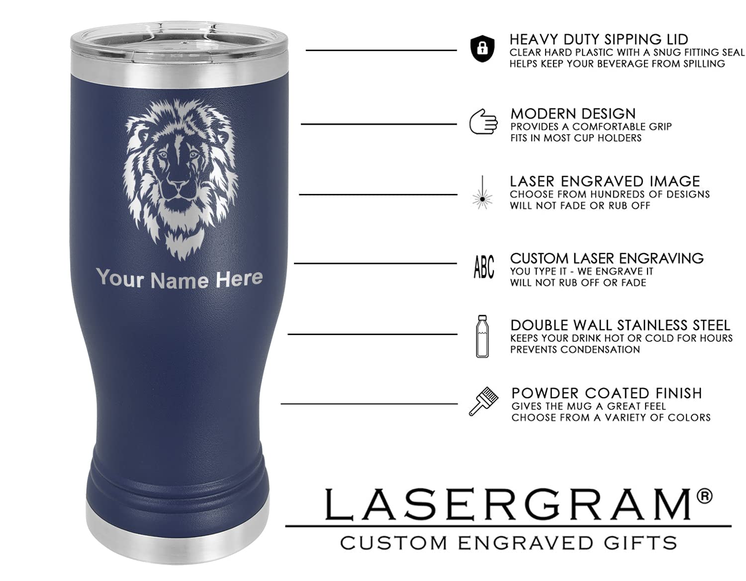 LaserGram 14oz Vacuum Insulated Pilsner Mug, MD Medical Doctor, Personalized Engraving Included (Navy Blue)