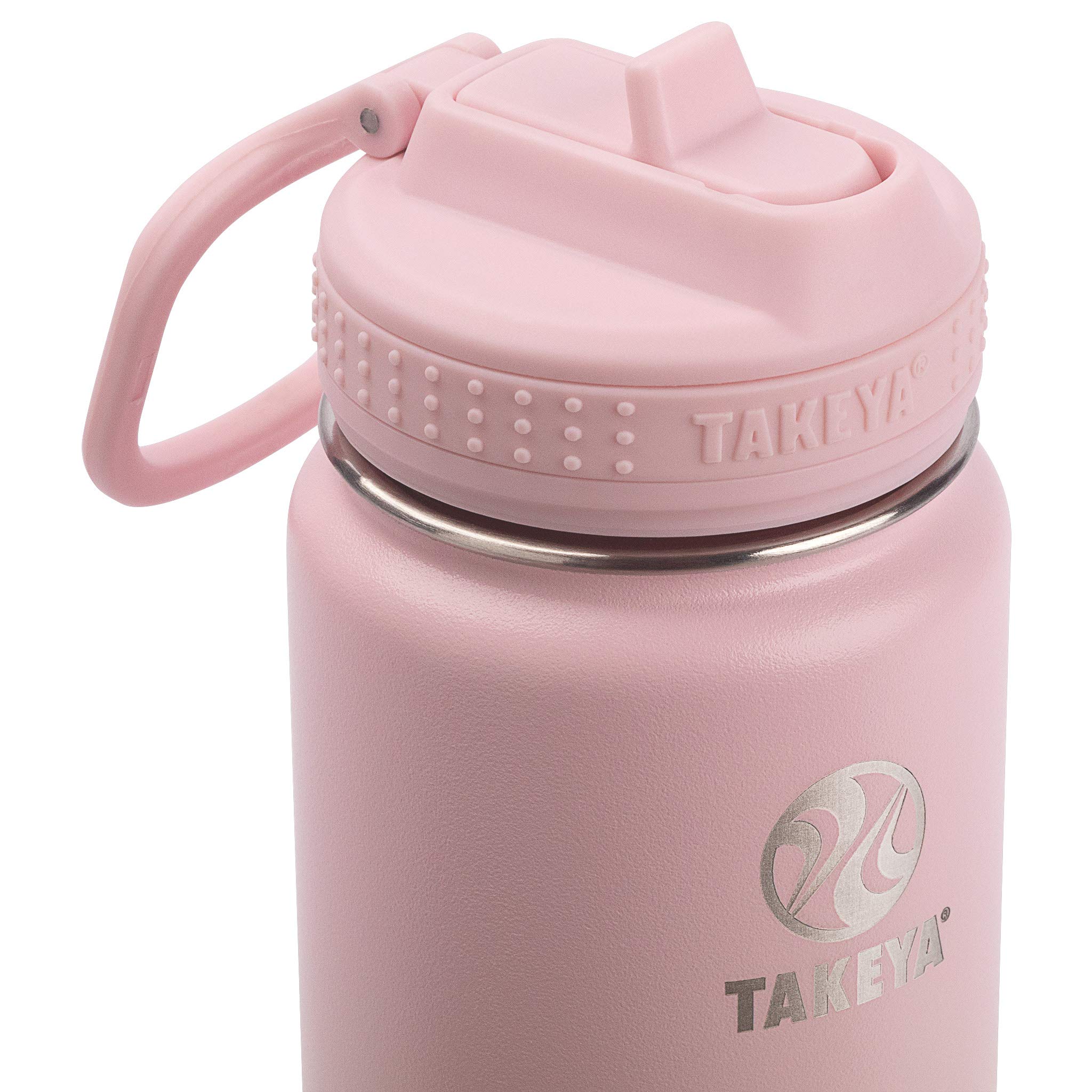 Takeya Actives Insulated Stainless Steel Water Bottle with Straw Lid, 24 Ounce, Blush & Actives Insulated Stainless Steel Water Bottle with Spout Lid, 24 oz, Onyx