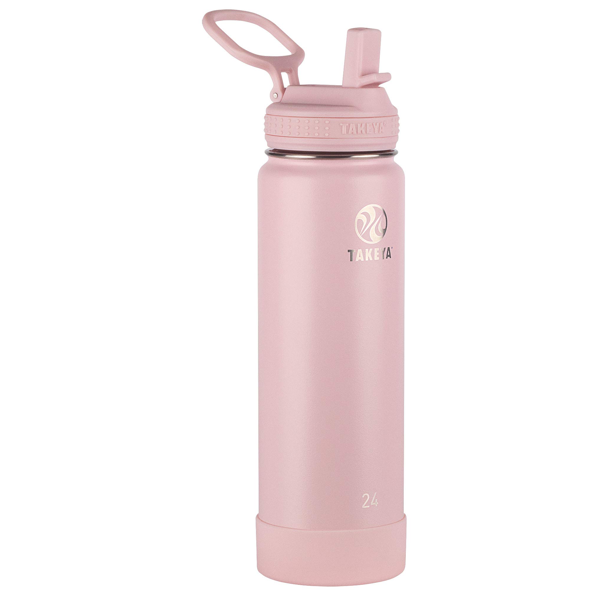 Takeya Actives Insulated Stainless Steel Water Bottle with Straw Lid, 24 Ounce, Blush & Actives Insulated Stainless Steel Water Bottle with Spout Lid, 24 oz, Onyx