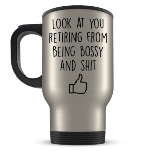 Boss Retirement Gifts for Men and Women - Happy and Retired Manager, Owner or Employer Travel Mug Congratulations - Funny Gag Retire Cup for Someone Retiring from the Executive Management