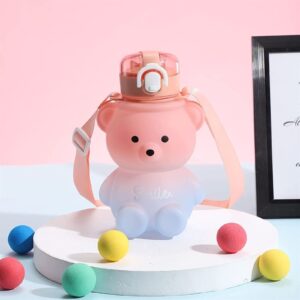 aetygh 27oz kawaii straw bottle water bottle, cute bear leakproof portable water bottle for women girls school office travel