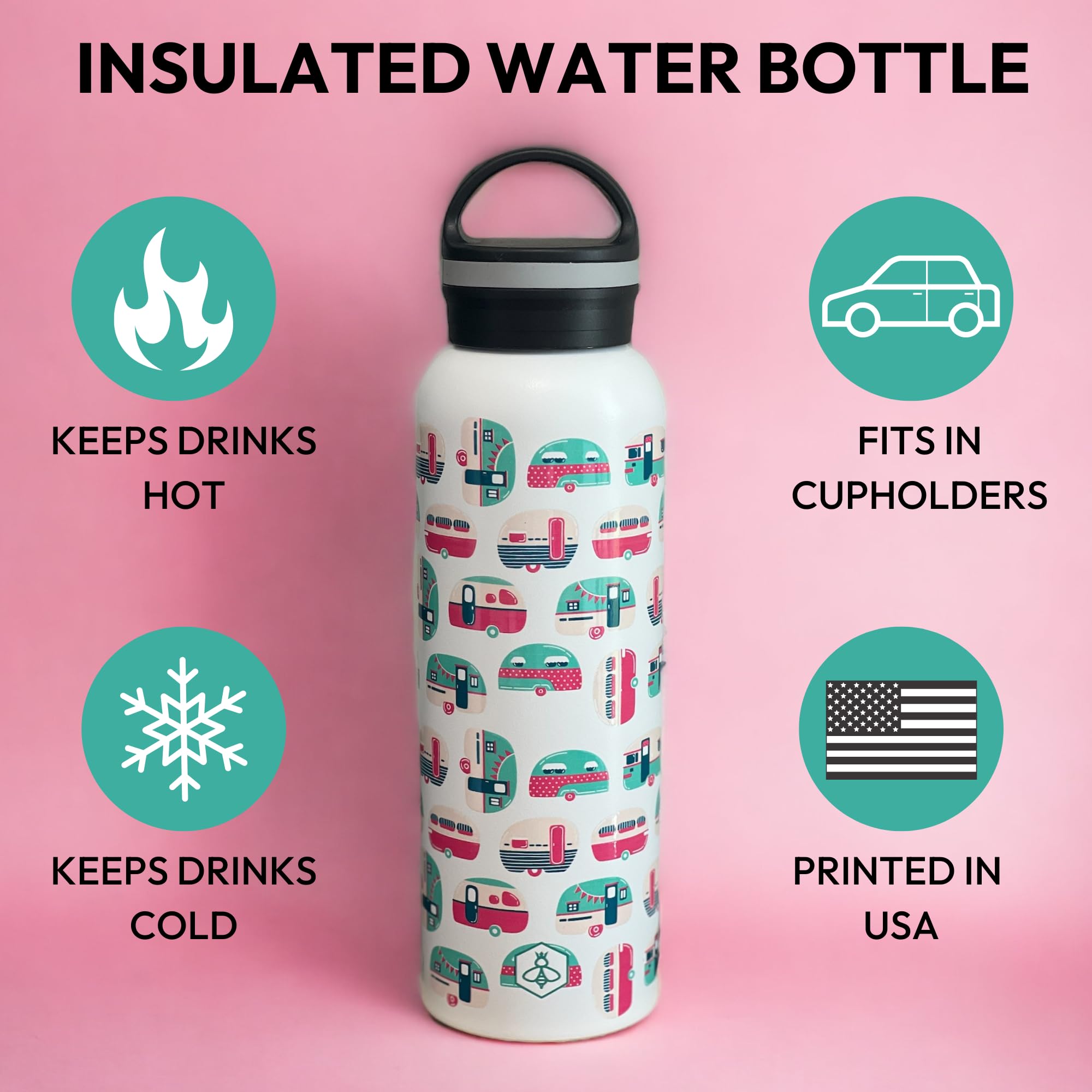 Biddlebee 25oz Insulated Water Bottle with Chug Cap & Built-In Carry Handle | Designer Printed Stainless Steel Water Bottles w/Leakproof Lid | Keeps Drinks Hot or Cold for Hours | Gifts for Women