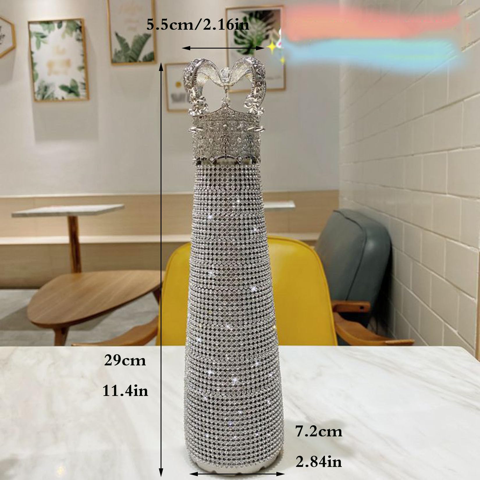 Thermos Cup Travel Mug Bling Rhinestone Shinning Water Bottle Stainless Steel Diamond Flask Vacuum Bottle for Home Christmas Valentine's Day Birthday Gift,B