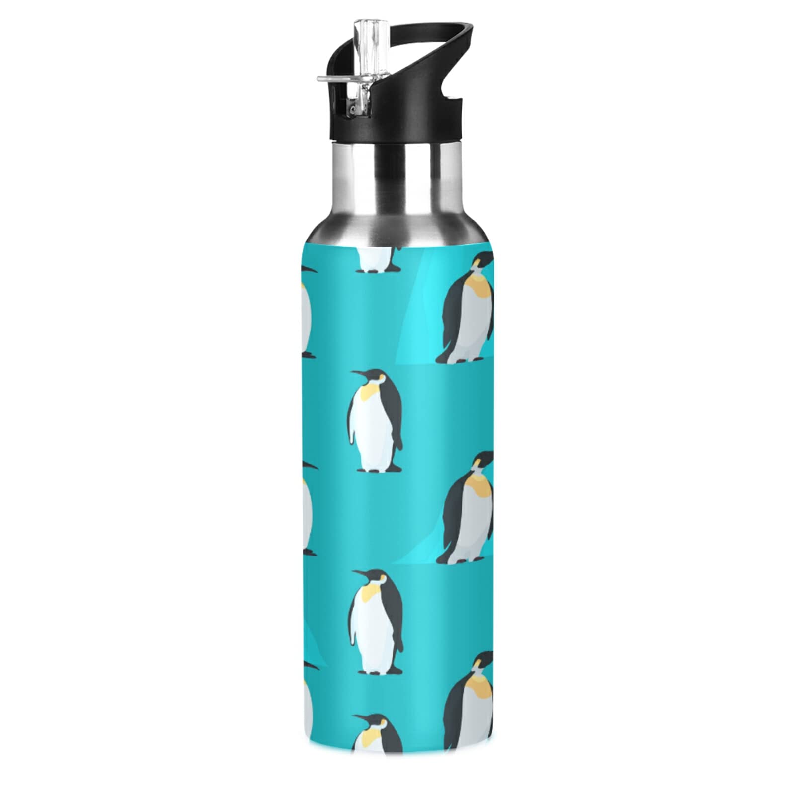 SUABO Penguin Water Bottle for Girls Boys, Insulated Stainless Steel Sports Water Bottle with Straw, 20oz