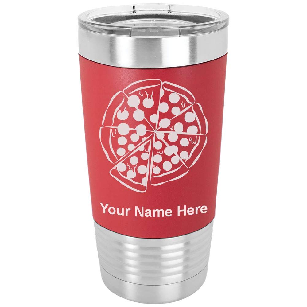 LaserGram 20oz Vacuum Insulated Tumbler Mug, Pizza, Personalized Engraving Included (Silicone Grip, Red)