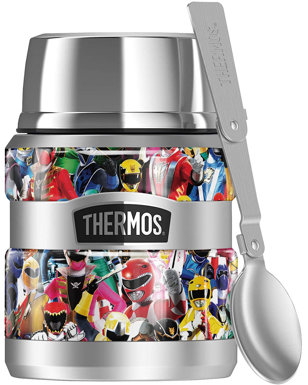 Power Rangers Crowd of Rangers THERMOS STAINLESS KING Stainless Steel Food Jar with Folding Spoon, Vacuum insulated & Double Wall, 16oz