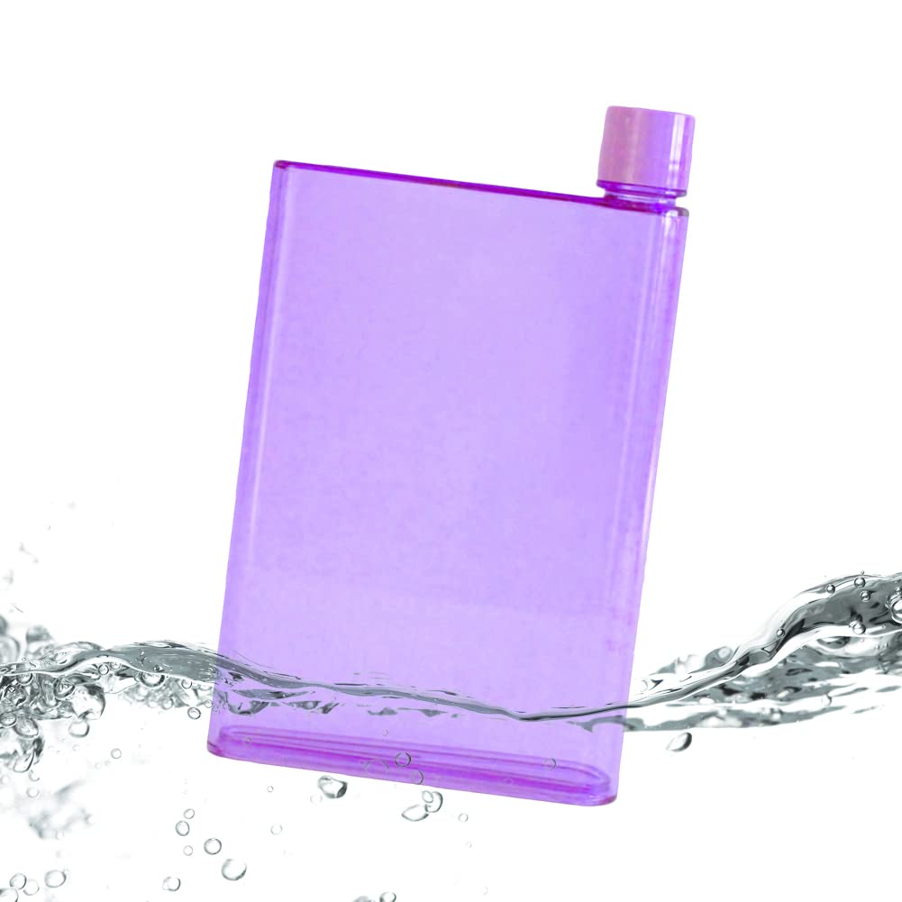 BURICL Creative A5 420ml Rectangle Water Bottle Outdoor Portable Flat Plastic Drinking Bottle Summer Cool Drinkware (purple)