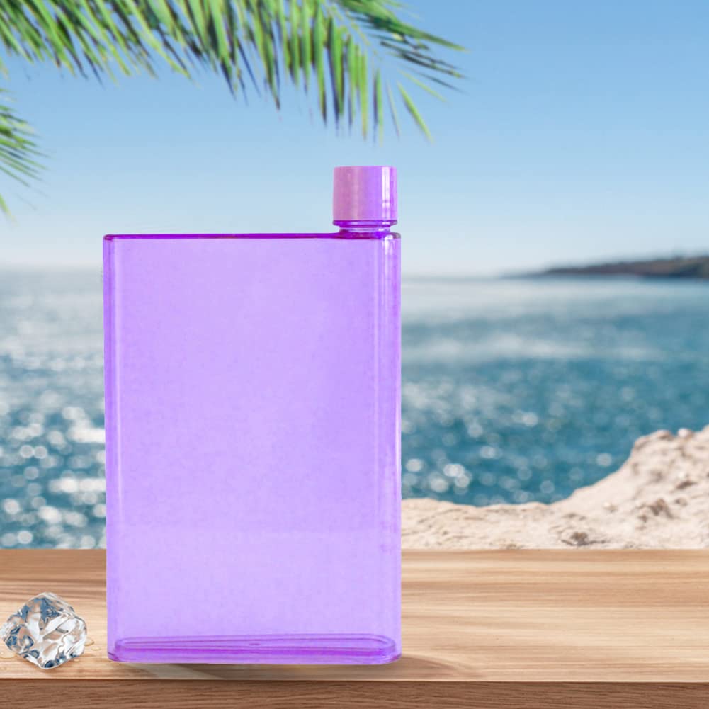 BURICL Creative A5 420ml Rectangle Water Bottle Outdoor Portable Flat Plastic Drinking Bottle Summer Cool Drinkware (purple)