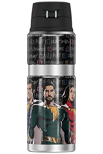 Shazam! Fury of the Gods OFFICIAL Illustrated Heroes THERMOS STAINLESS KING Stainless Steel Drink Bottle, Vacuum insulated & Double Wall, 24oz