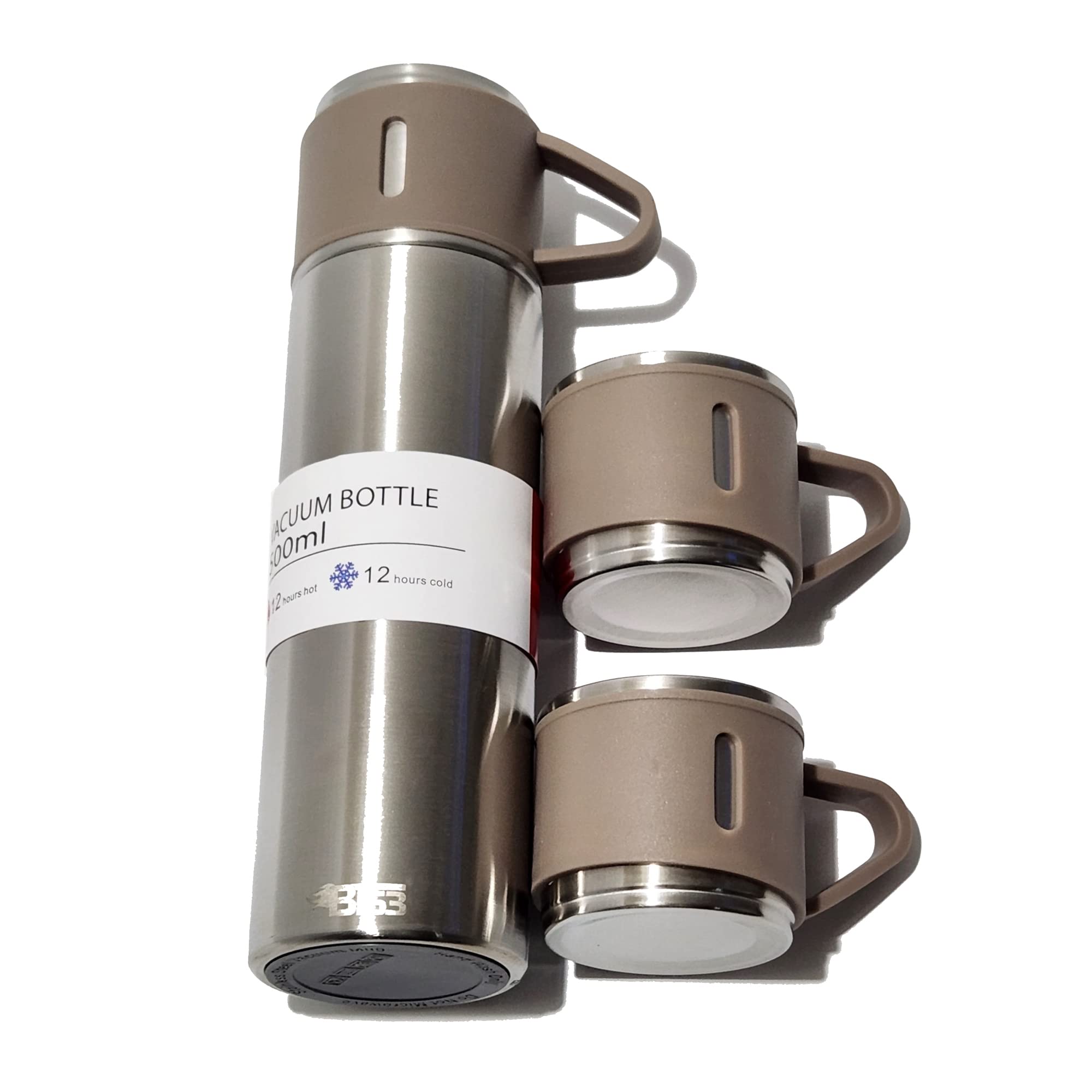 BT53 Stainless Steel 500 ML Vacuum Flask/Bottle/Thermos for Hot and Cold Drinks with Three Cups (Silver)