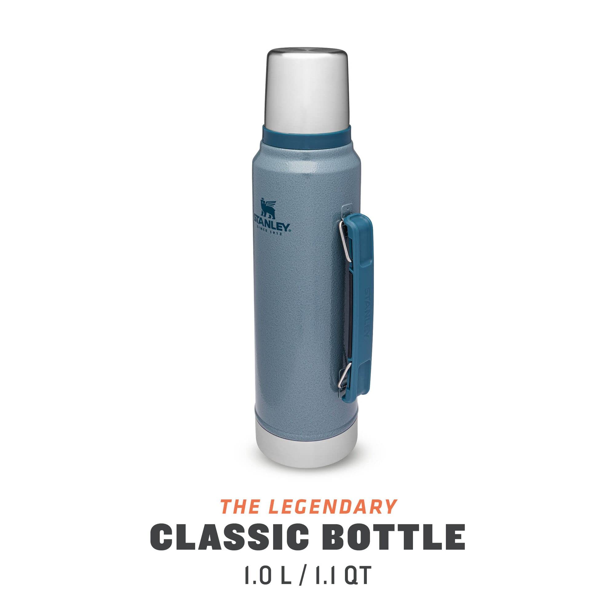 Stanley Classic Legendary Bottle 1L / 1.1Qt Hammertone Ice Bpa Free Stainless Steel Thermos - Keeps Cold Or Hot For 24 Hours - Leakproof Lid Doubles As Cup - Dishwasher Safe, 668308