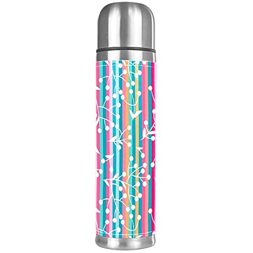 Stainless Steel Vacuum Insulated Mug, Floral Fowers Leaves Print Thermos Water Bottle for Hot and Cold Drinks Kids Adults 17 Oz