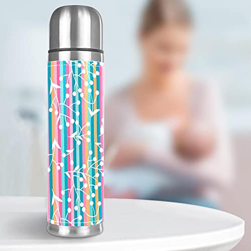 Stainless Steel Vacuum Insulated Mug, Floral Fowers Leaves Print Thermos Water Bottle for Hot and Cold Drinks Kids Adults 17 Oz