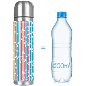 Stainless Steel Vacuum Insulated Mug, Floral Fowers Leaves Print Thermos Water Bottle for Hot and Cold Drinks Kids Adults 17 Oz